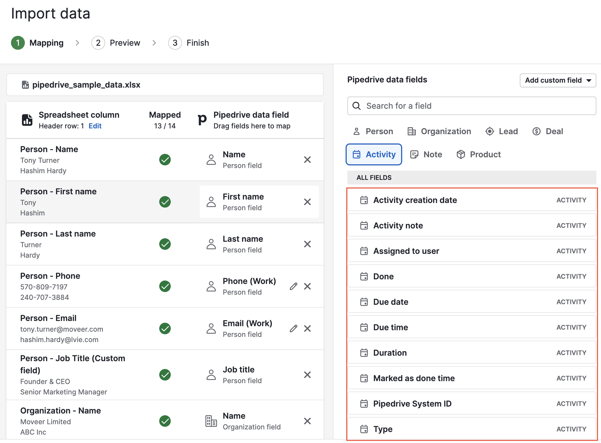 Import fields - Knowledge Base | Pipedrive